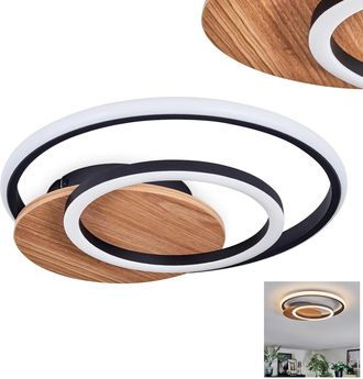 HOFSTEIN LED Deckenleuchte Rapoila, Deckenlampe aus Metall/Kunststoff in Holzoptik/Schwarz/Wei&szlig;, 24 Watt, 3320 Lumen, 3000 Kelvin, moderne Leuchte f&uuml;r Schlafzi