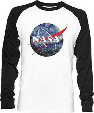 Vendax Vendax NASA étoilé Nuit - NASA Unisex Baseball T-Shirt Manches Longues Homme Femme Blanc Noir