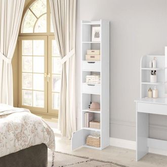 Woltu Bücherregal mit 6 Ablagen 2 Schubladen 1 Tür Standregal Bücherschrank Büroregal Aufbewahrungsregal aus Holzwerkstoff für Wohnzimmer Schlafzimmer