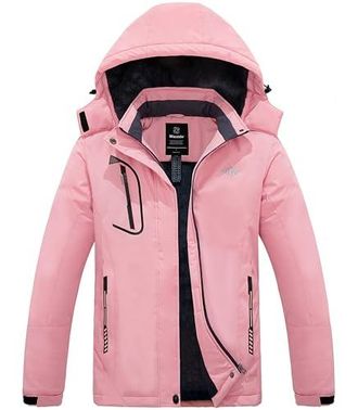 Wantdo Femme Veste de Ski Montagne Hiver Imperm&eacute;able Isolant Chaude de Sport Voyage Avec Capuche Amovible Snowboard Rose XL