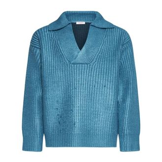 Valentino Blauer Seidenstrickpullover Wickel V-Ausschnitt - - Knitwear - Herren - Blau - M