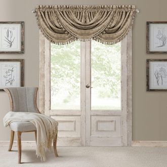 Elrene Home Fashions Antonia Damast-Fenstervolant mit Quasten, Blumenmuster, 132,1 x 91,4 cm, Taupe