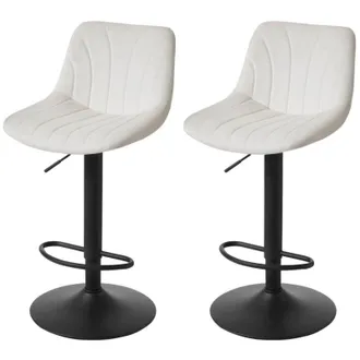 Vasagle Chaises de Bar R&eacute;glables, Tabourets avec Dossier, Rotation 360&deg;, Velours, pour Cuisine, Salle &agrave; Manger, Lot de 2, Blanc