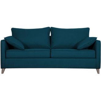 Miliboo Canap&eacute; convertible scandinave 3 places en tissu bleu canard et bois clair avec matelas 10 cm PAPEL