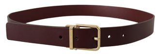 Dolce & Gabbana Mens Maroon Vitello Leather Gold Metal Buckle Belt