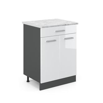 Vicco Meuble Bas de Cuisine R-Line, Blanc Haute Brillance/Anthracite, 60 cm PT Marbre