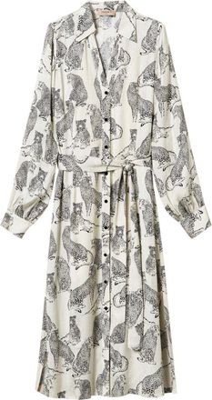 Twin-Set Hemdkleid in Midi-L&auml;nge mit Jaguar-Print - Wei&szlig;