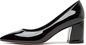 Castamere Escarpins Femme Bout Pointu Interne Cuir Bloc Talon 6CM Noir Vernis Chaussures EU 38.5