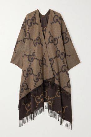 Gucci Wendbarer Überwurf Aus Kaschmir In Jacquard-strick Mit Fransen - Braun