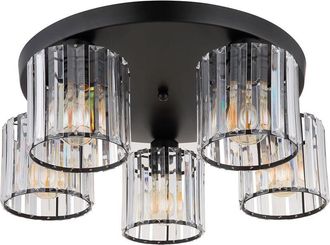 Globo Lighting Globo Lighting - Deckenlampe Wohnzimmerleuchte Deckenleuchte rund Acrylkristalle Schlafzimmer, Metall schwarz, 5x E27, DxH 46,5x18 cm