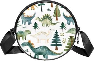 Generic Sac &agrave; bandouli&egrave;re rond pour femme, petit sac &agrave; bandouli&egrave;re motif dinosaures, sac &agrave; dos avec fermeture &eacute;clair, bretelles r&eacute;glables, sac &agrave; main rond d&eacute;c