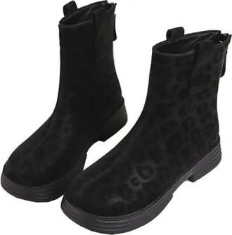 Generic Bottines pour femme - Imprimé léopard - Talon épais - Bout rond - Fermeture éclair dans le dos - Bottines rétro mi-hauteur pour lhiver, Noir, 39.5 EU