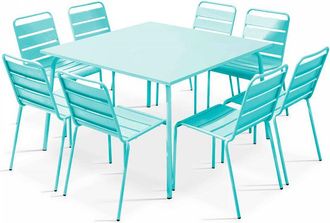 Oviala Oviala - Ensemble table de jardin et 8 chaises en m&eacute;tal turquoise - Palavas