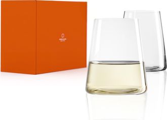 Stölzle Weißweinbecher Power 2er-Set 380 ml - Moderne Weingläser ohne Stiel für maximale Aromaentfaltung - Flache Weißweingläser aus Kristallglas - Spülmaschi