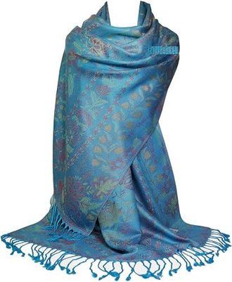 GFM MSC-B Écharpe style pashmina à motif floral cachemire mosaïque, Bleu turquoise-Msc4-TXNL