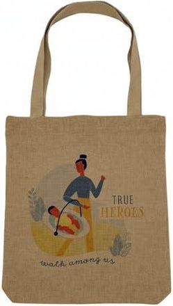 Fabulous Sac Shopping Tote Bag Aspect Lin - True Heroes - Babysitter Mom Hero Sac de Courses Toile Epaisse 360g Beige Naturel Cabas Port&eacute; Epaule Solide Imprim&eacute;