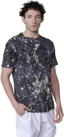 Kor&ouml;shi T-shirt pour homme gris avec imprim&eacute; sur le devant et col rond, de couleur grise, gris, XXL