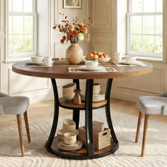 Tribesigns 100 cm Runder Esstisch f&uuml;r 4 Personen, 3-stufiger Landhaus-K&uuml;chentisch mit Stauraum, Runder S&auml;ulentisch, platzsparender Esstisch f&uuml;r K&uuml;che, Esszimmer 