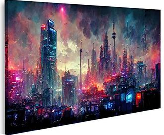 Islandburner Tableau sur toile Paysage urbain cyberpunk Cadre Affiche Poster Murale Tableaux