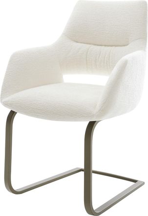 DELIFE Schwingstuhl Yago-Flex mit Armlehnen Freischwinger flach Effektfinish Titan Boucl&eacute; Soft Beige Taschenfederkern