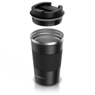 Arendo Kaffeebecher to go Thermo - Edelstahl Thermobecher mit Deckel - Reisebecher - 350 ml - 100% auslaufsicher - Einhandbedienung - Trink&ouml;ffnung mit Klappv