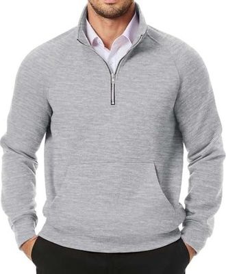 Generic Pull pour homme avec demi-fermeture &eacute;clair - Col montant uni - Sans capuche - Manches longues - Doux et confortable - Haut d&eacute;contract&eacute; avec poche - V&ecirc;