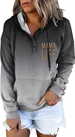 Generic Sweat-shirt &agrave; capuche pour femme - Imprim&eacute; - Manches longues - Pull &agrave; capuche - Bouton - Veste &agrave; capuche - Pull surdimensionn&eacute; - Loisirs - Sport - T-s