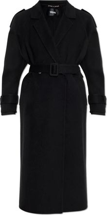 Versace Femme, Manteaux, Noir, Taille: 38 FR Manteau Ceintur&eacute; en Laine et Cachemire