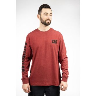 CAT Markenbanner Langarm-Baumwoll-Herren-T-Shirt in Rot