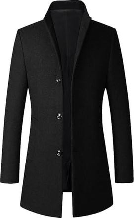 Generic Trench-coat mi-long &agrave; col crant&eacute; pour homme, coupe ajust&eacute;e, d&eacute;contract&eacute;, thermique, pour hommes, caban en laine m&eacute;lang&eacute;e, coupe-vent, Noir, XXL