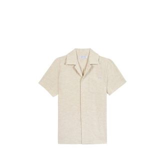 Maison Labiche Chemise Germain Flower &agrave; manches courtes en coton et lin m&eacute;lang&eacute;s