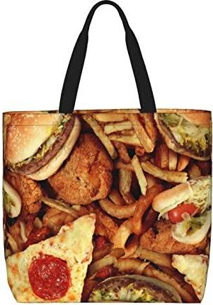 Generic Sac De Courses Pizza Hamburger Frites Toca Sac &Agrave; Provisions Lavables R&eacute;utilisable Sacs En Toile Pour Femmes, Pour Voyage, &Eacute;cole, Tous Les Jours, Shopp
