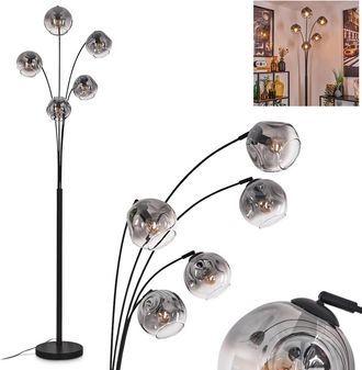 HOFSTEIN Stehleuchte Ripoll, Stehlampe aus Metall/Glas in Schwarz/Rauchfarben/Klar, Leuchte im Retro/Vintage-Design mit Schirmen aus Glas (Ø 15 cm) u. Fußschal