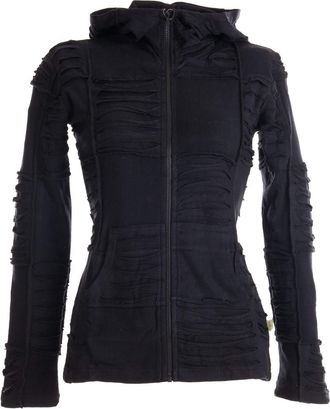 vishes Alternative Bekleidung - Damen Patchwork Jacke mit Cutwork und Zipfelkapuze schwarz-uni 34