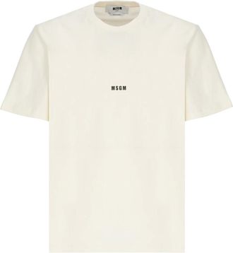Msgm Msgm, Homme, Tops, Beige, Taille: S T-shirt en coton ivoire avec logo