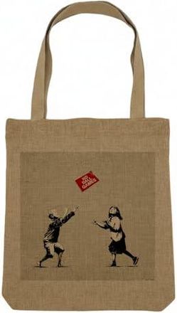 Fabulous Sac Shopping Tote Bag Aspect Lin - Banksy No Ball Games Enfant - Sac de Courses Toile Epaisse 360g Beige Naturel Cabas Port&eacute; Epaule Solide Imprim&eacute; en 