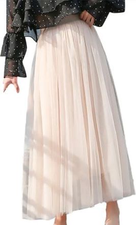 Generic Maxi jupe en maille superpos&eacute;e bordeaux unie, jupe bouffante, bustier pour femme, jupe crayon, jupes pour femme, longueur genou, beige, taille unique