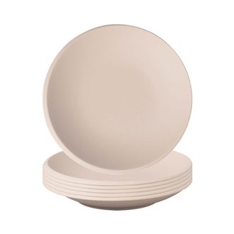 Villeroy & Boch NewMoon Beige Schalen Flach 6er Set, 25 cm, Beige Salatschalen mit Halbmond-Schalenrand, Premium Porzellan