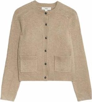 Marks and Spencer Air-Yarn Crew Neck Button Front Cropped Cardigan Femmes XL