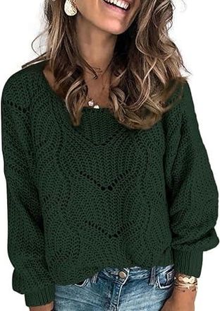 Dokotoo Pull Femme Chic et &Eacute;l&eacute;gant Pulls Hiver Chaud Hauts Col Rond &agrave; Manches Longues Pullover Tricot&eacute; Sweat, Vert, XL
