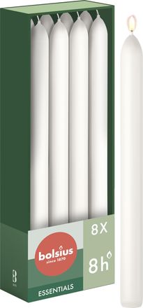 Bolsius Bolsius Glatte Stabkerzen - Weiß - 8 Stück im Karton - 23 x 2 cm - Länge Brenndauer 8 Stunden - Unparfümierte - Enthält Natürliches Pflanzenwachs - Oh