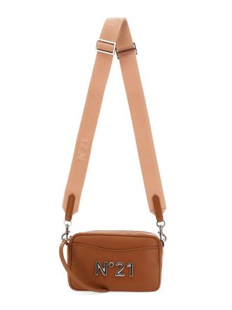 N&deg;21 Logo Plaque Leather Shoulder Bag - Beige