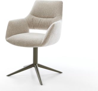 DELIFE Drehstuhl Yago-Flex mit Armlehnen Webstoff Soft Beige Fu&szlig;kreuz Effektfinish Titan 360&deg; drehbar Wippfunktion Taschenfederkern, Esszimmerst&uuml;hle