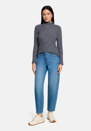 Betty Barclay Sweatshirt BETTY BARCLAY Damen langarm, Damen, Gr. 36, dunkelblau, wei&szlig;, Jersey, Obermaterial: 66% Viskose, 30% Polyester, 4% Elasthan, Basic, figurum