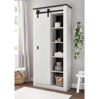Ridgevalley home24 Garderobenschrank I 93 x 201 x 38cm Wei&szlig;/Pinie Wei&szlig; Dekor