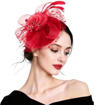 Dreshow Fascinator Chapeau Plume Mariage Dames Day Bandeau et Clip Cocktail Tea Party Chapeau pour Fille et Femmes