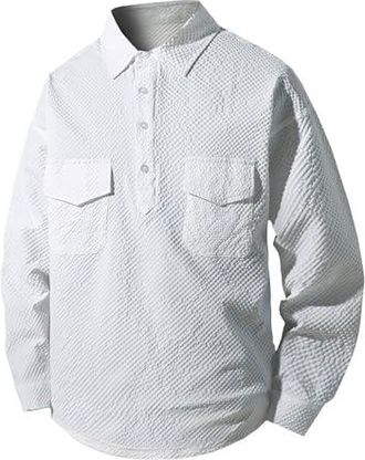 Generic Polo textur&eacute; froiss&eacute; &agrave; manches longues et demi-boutons pour homme - Col &agrave; revers d&eacute;contract&eacute; - Confortable - Doux &agrave; porter - &Eacute;vacuation de lhumidit&eacute; -