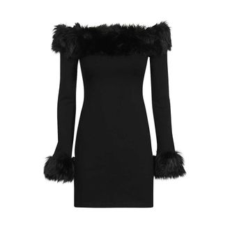 Heron Preston Tr&auml;gerloses Kleid mit Kunstpelz - - Dresses - Damen - Schwarzk - M