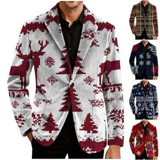 Generic Vestes de costume de Noël en velours côtelé pour homme - Motif sapin de Noël amusant - Blazer à carreaux - Manches longues - Revers boutonné - Tenue d