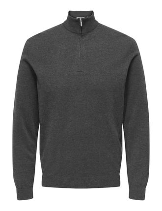 Only & Sons Herren Onsloui Reg 12 Mel Half Zip Knit Noos, Dark Grey Melange, X-Large